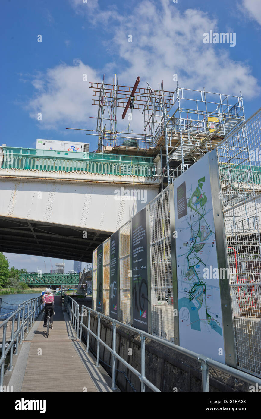 Bridge restoration by river Lea near Olympic Park and Bromley by Bow in ...