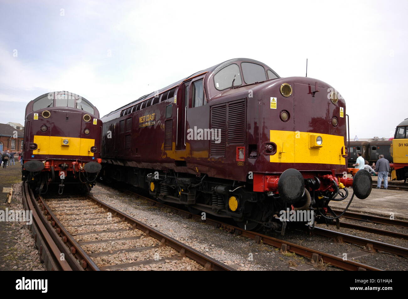 Diesel and steam locomotives in a yard Stock Photo - Alamy