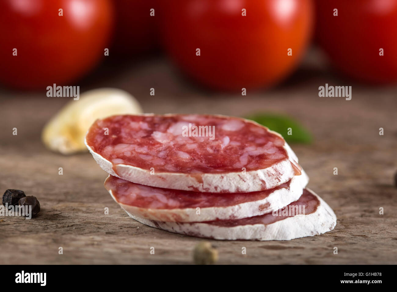Salami slices basil hi-res stock photography and images - Alamy