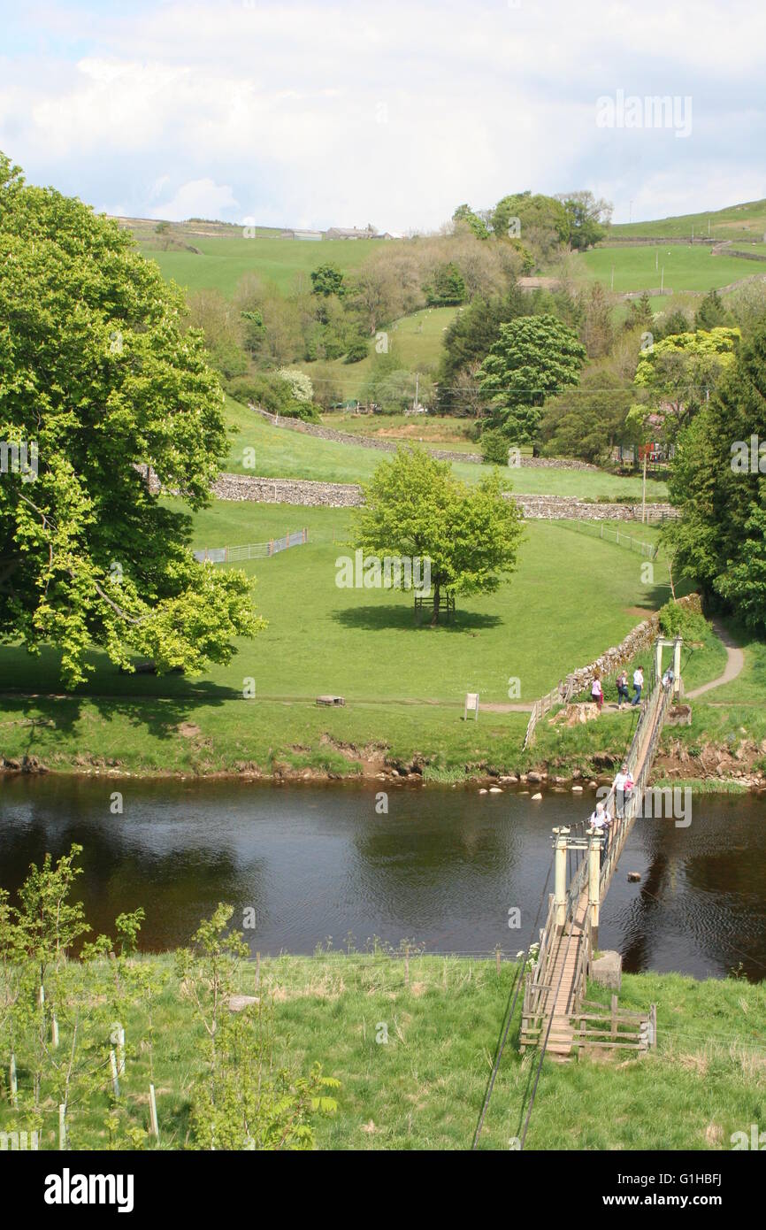 Suspension Bridge over the River Wharfe at Hebden Stock Photo - Alamy