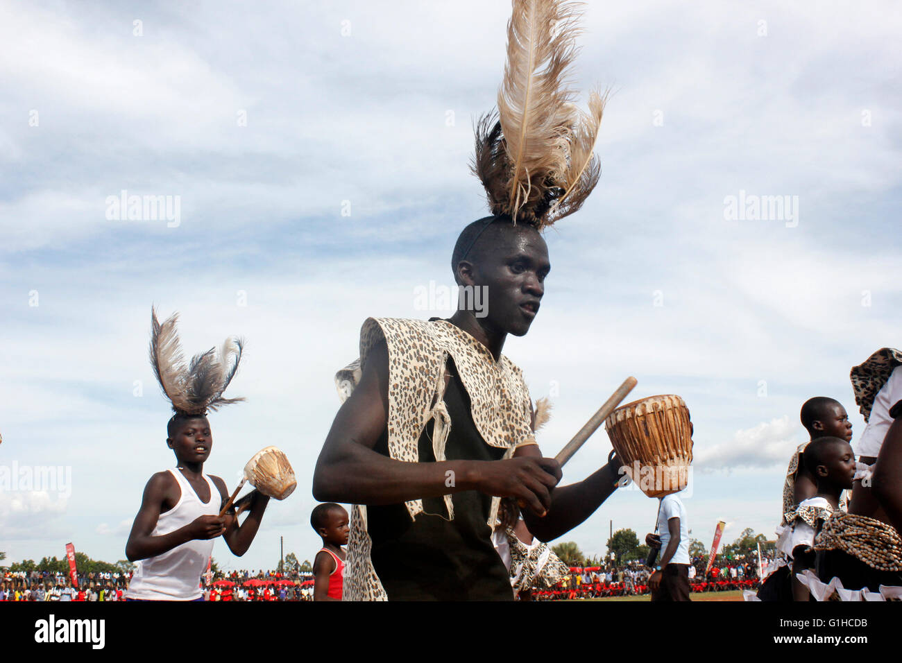 Traditional dancers entertain guests in Kampala, Uganda. Music and ...