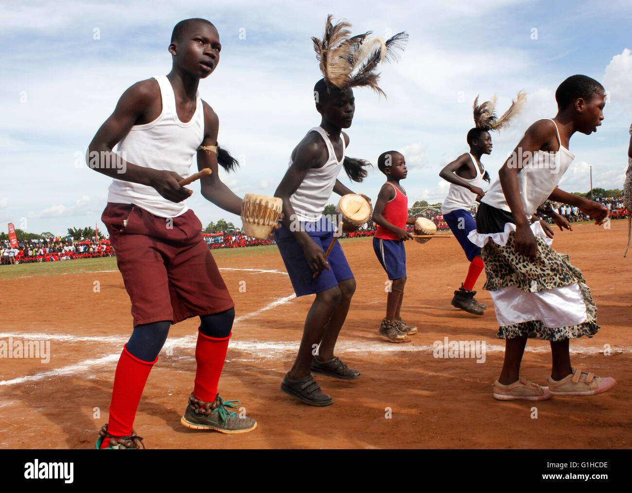 Traditional dancers entertain guests in Kampala, Uganda. Music and ...