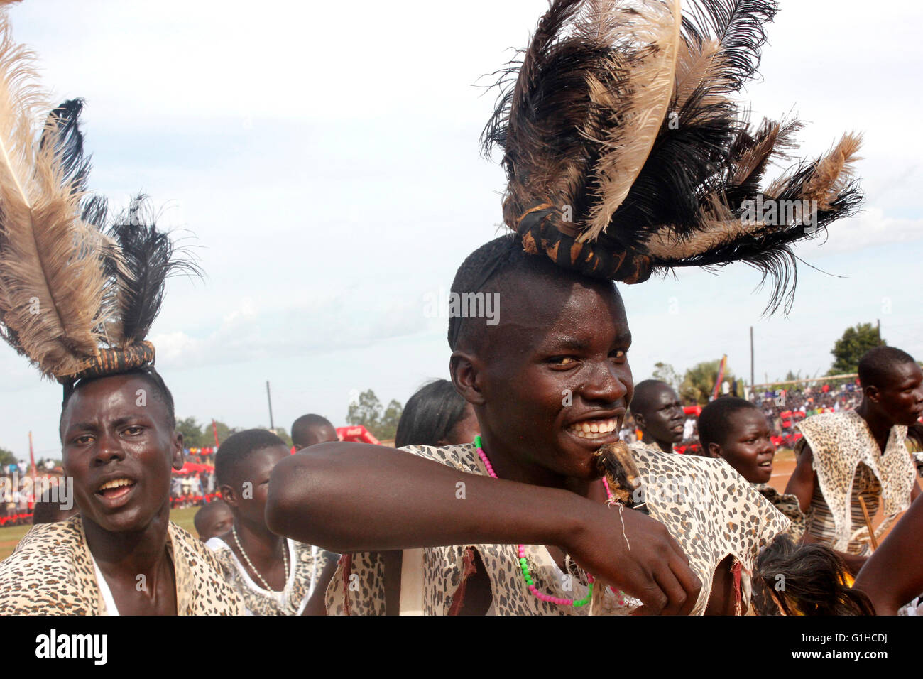 Traditional dancers entertain guests in Kampala, Uganda. Music and ...