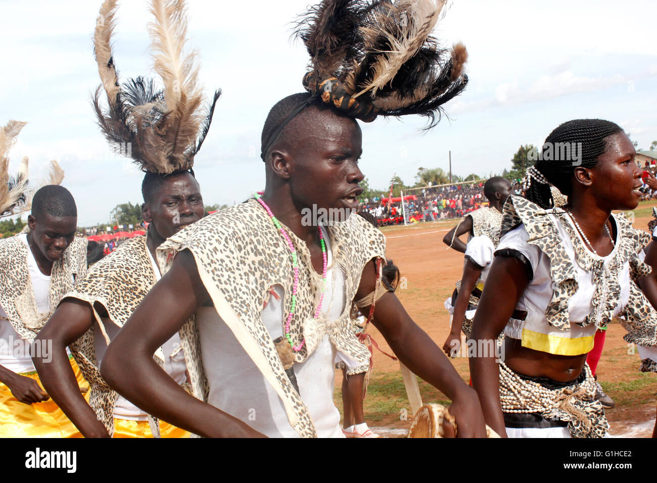 Traditional dancers entertain guests in Kampala, Uganda. Music and ...
