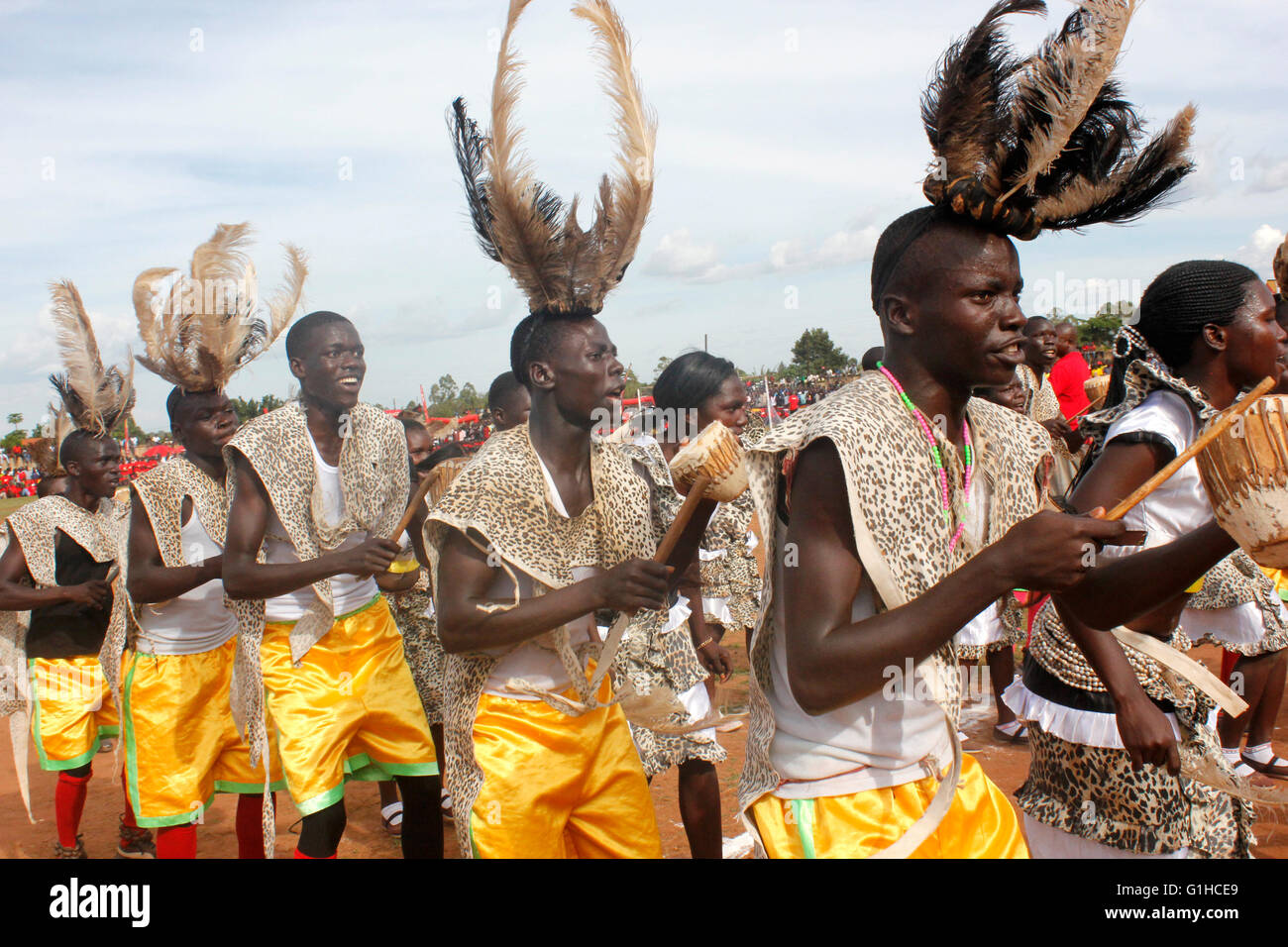 Traditional dancers entertain guests in Kampala, Uganda. Music and ...