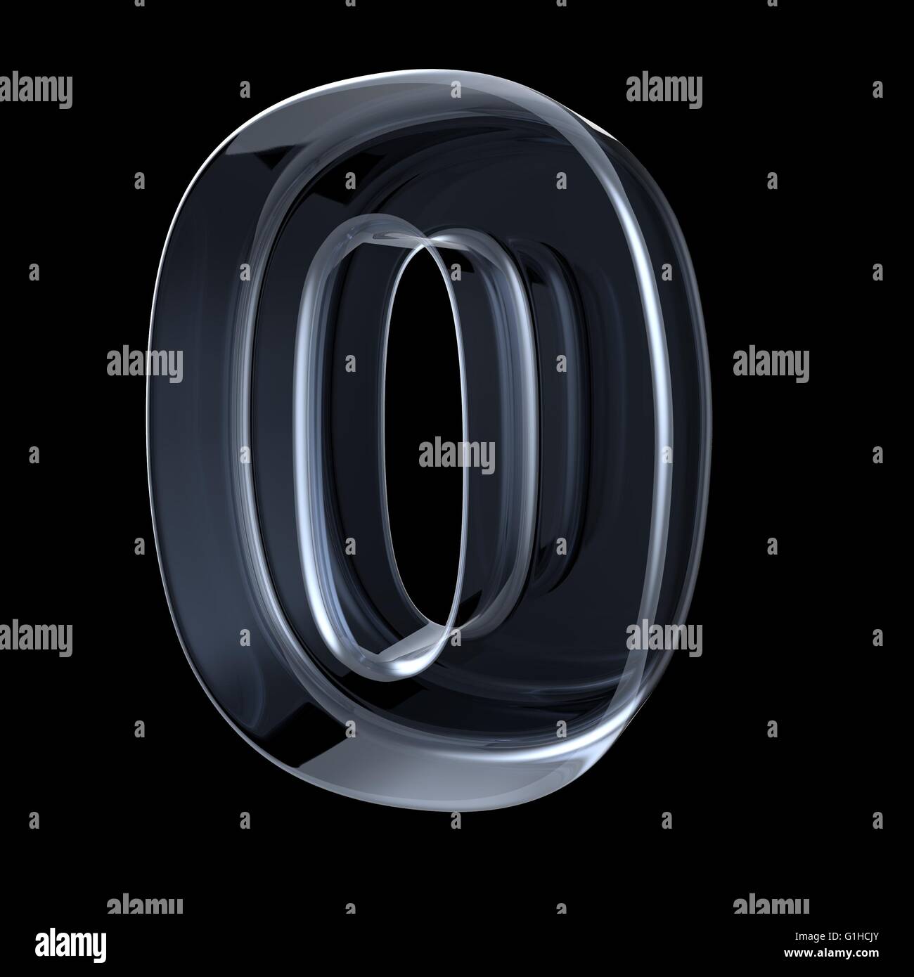 Transparent x-ray number 0 ZERO. 3D render illustration on black ...