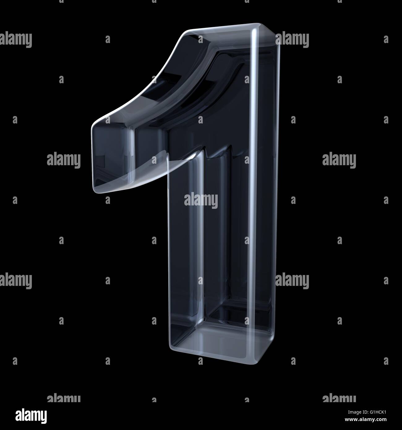 Transparent x-ray number 1 ONE. 3D render illustration on black ...