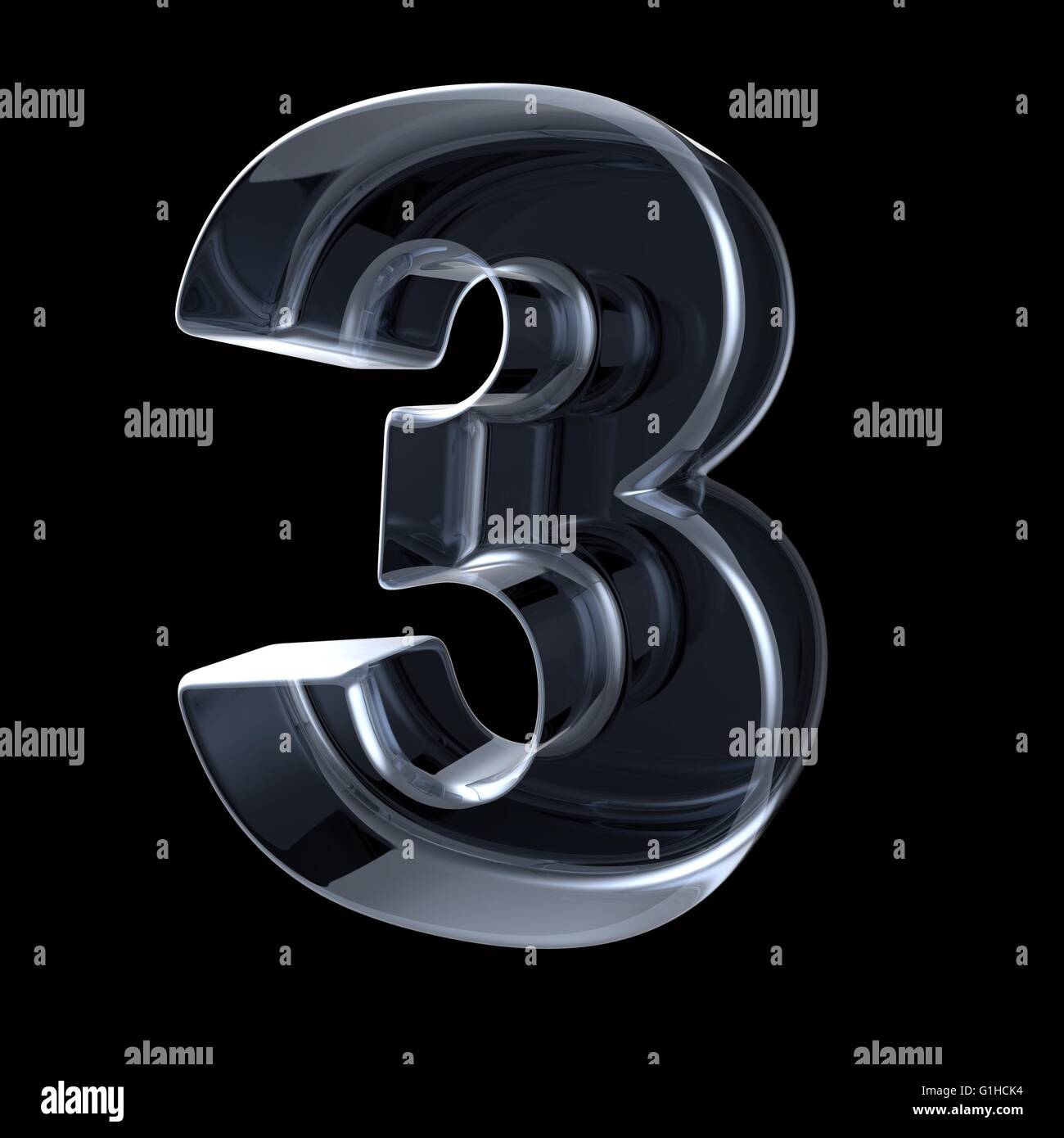 Transparent x-ray number 3 THREE. 3D render illustration on black ...