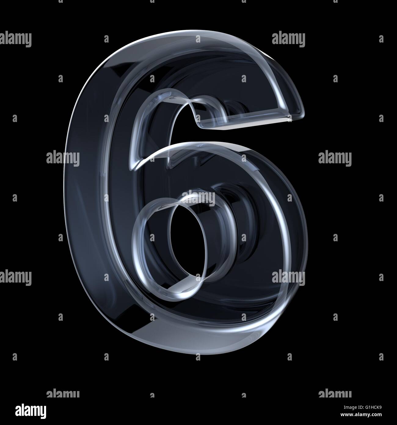 Transparent x-ray number 6 SIX. 3D render illustration on black ...
