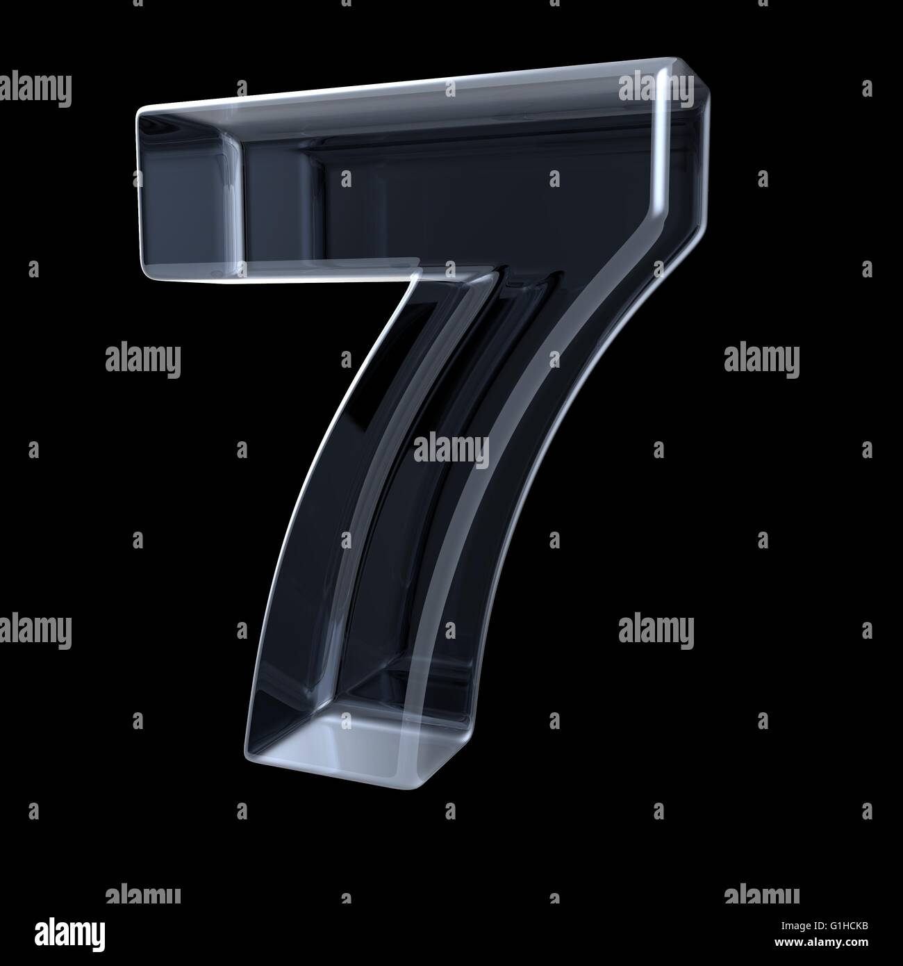 Transparent x-ray number 7 SEVEN. 3D render illustration on black ...