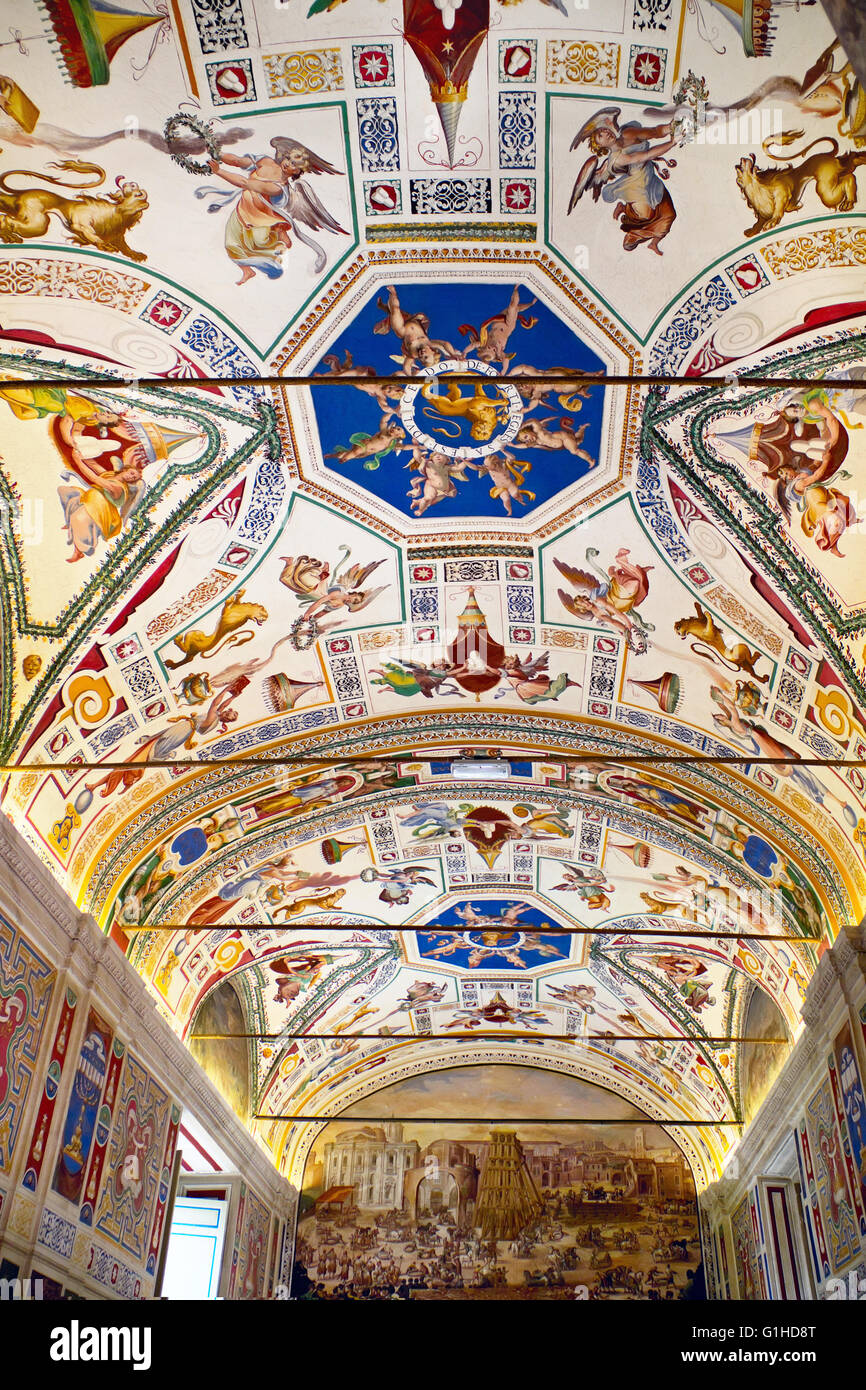 ROME, APRIL 22, 2014: Interior of gallery (fragment of ceiling) of the ...