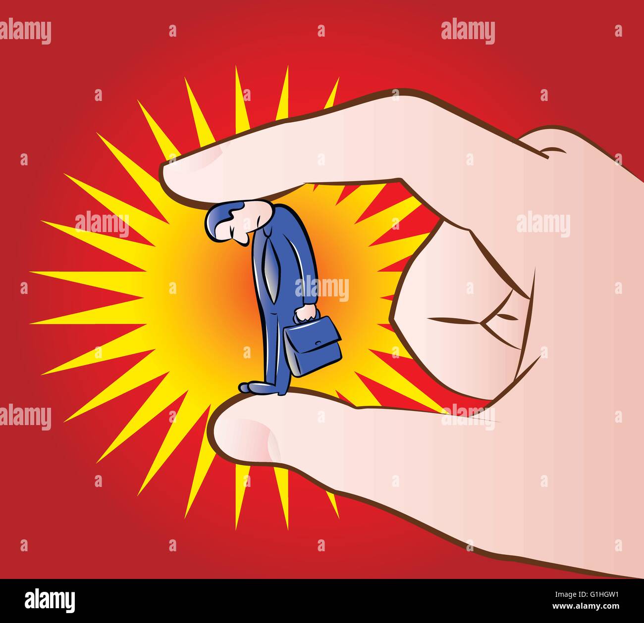 vector illustration of a giant hand smashing a businessman Stock Vector ...
