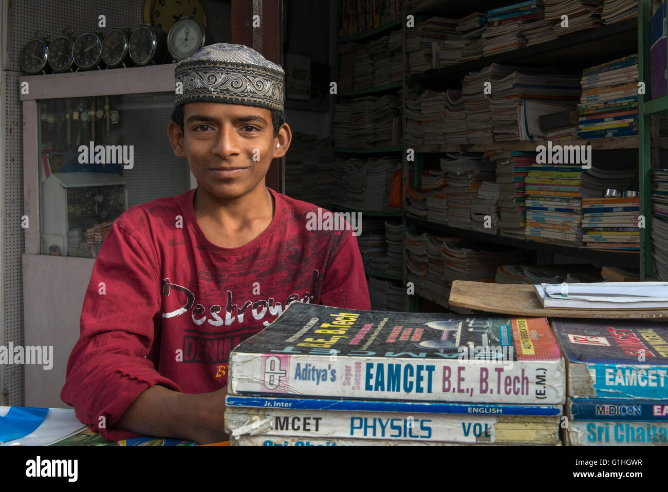 Young Book Shop Keeper, Hyderabad Stock Photo - Alamy