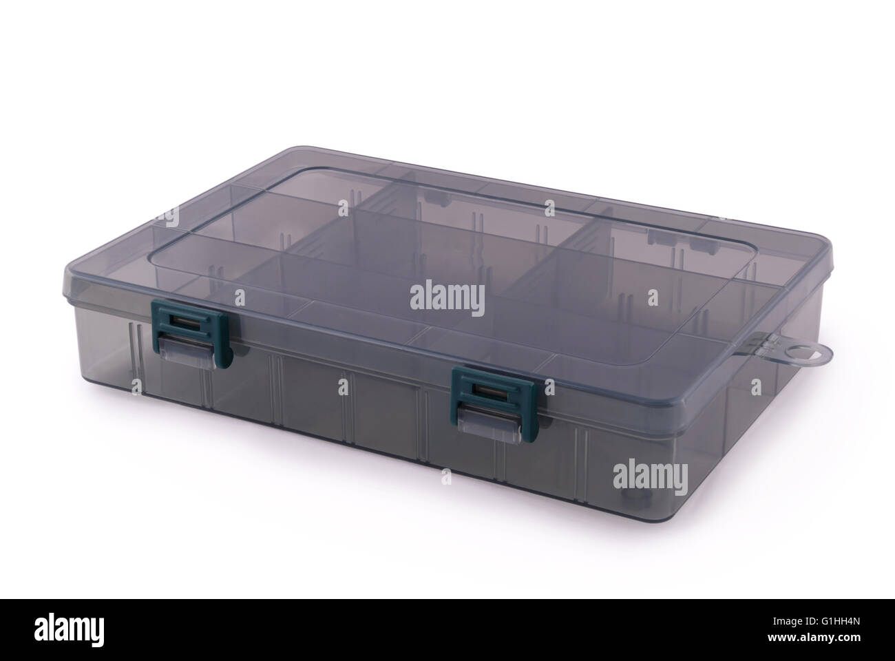 Plastic box for fishing baits isolated on white. Clipping path inside ...