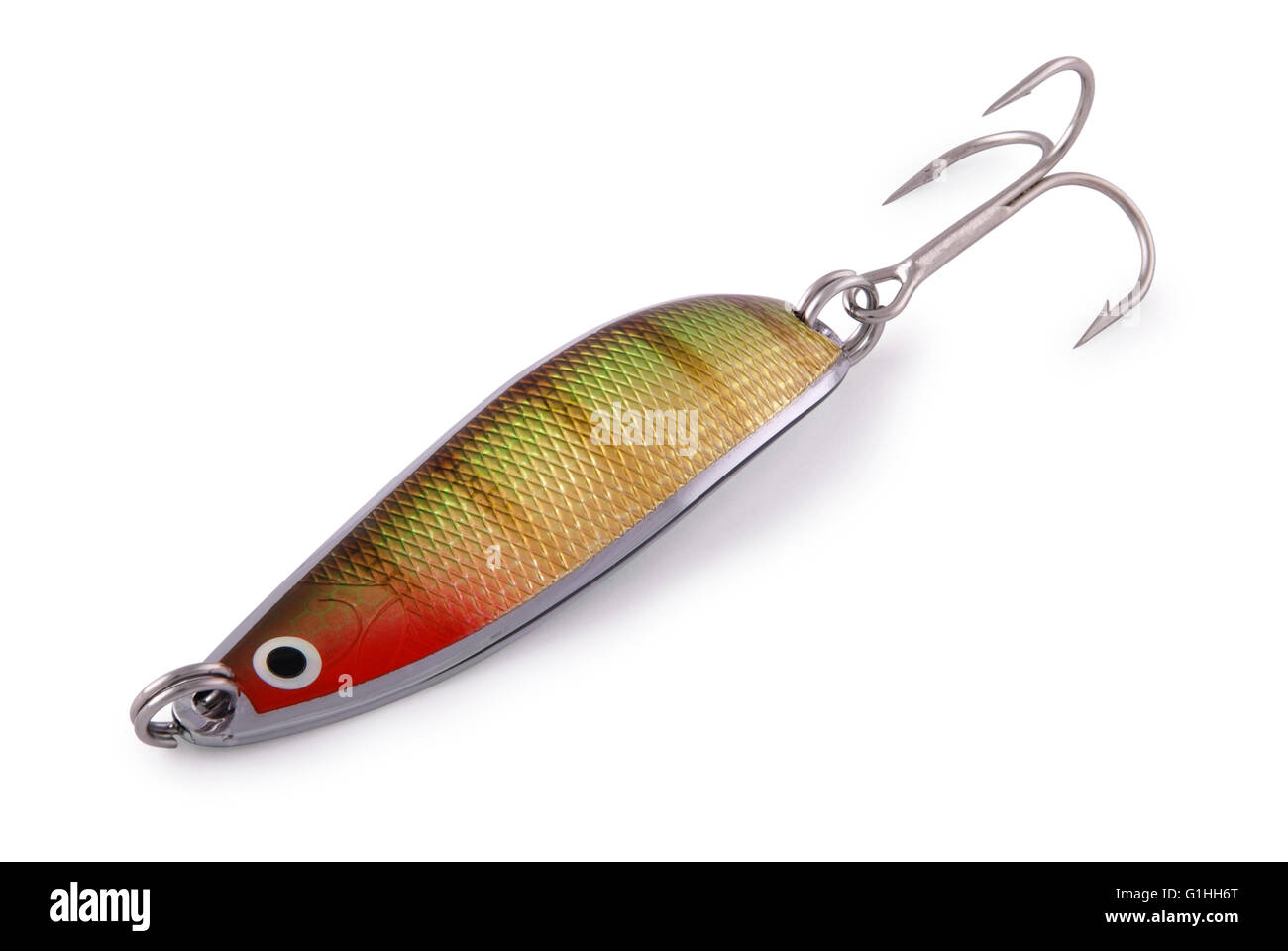 Gold fishing spoon on white, clipping path included Stock Photo - Alamy