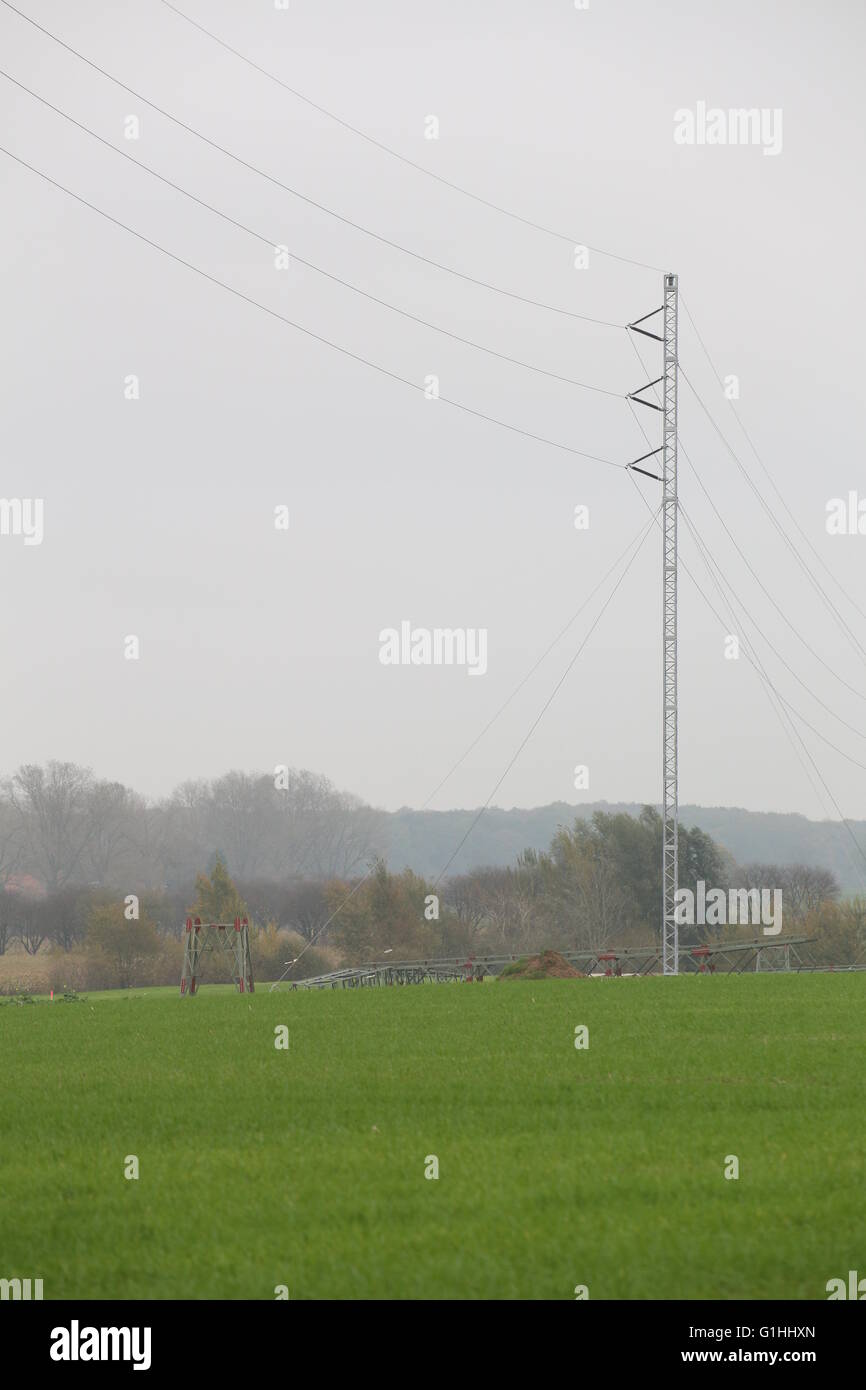 Temporary power line for power supply while the actual power poles are ...