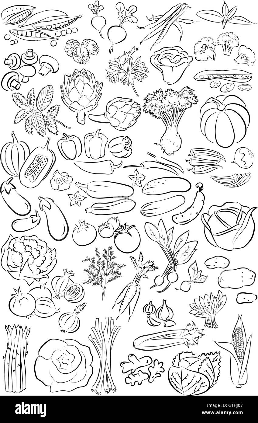 Vegetables outline icons set hi-res stock photography and images - Alamy