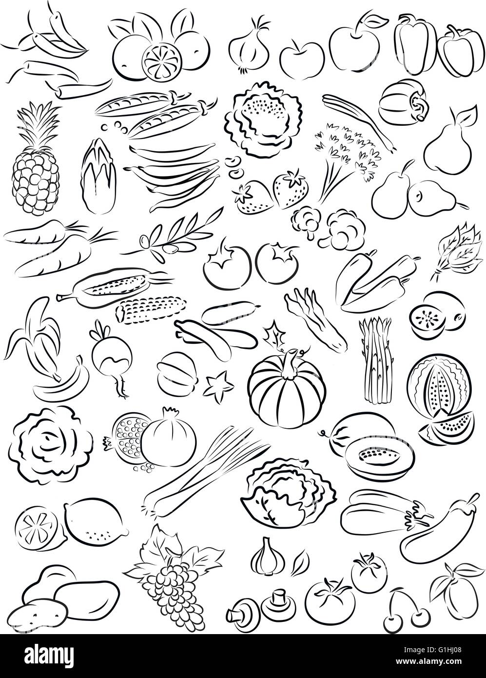 Fruits And Vegetables Clipart Black And White