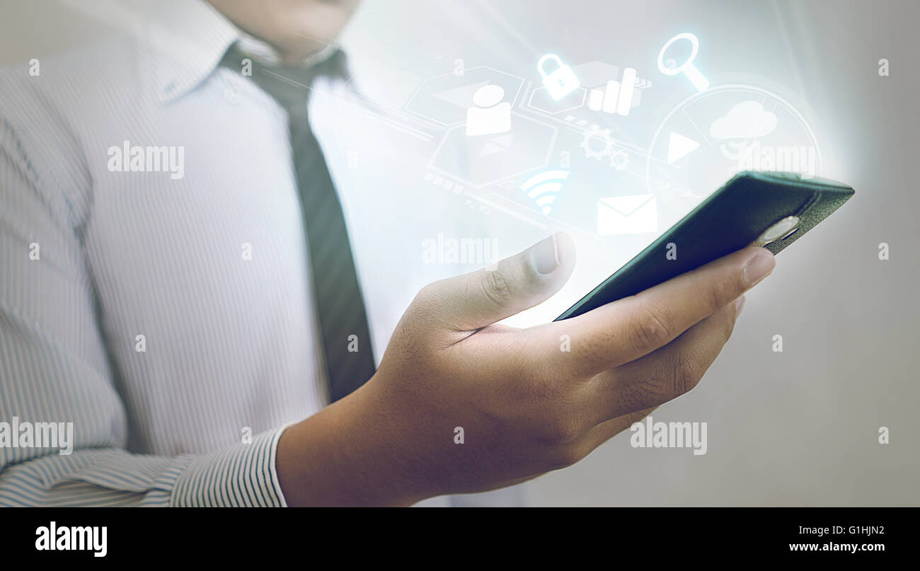 Concept of Smartphone - Asian Businessman Using High Tech Smartphone ...