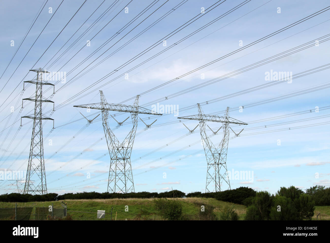 Australian Power lines and towers in Melbourne Victoria Australia Stock ...