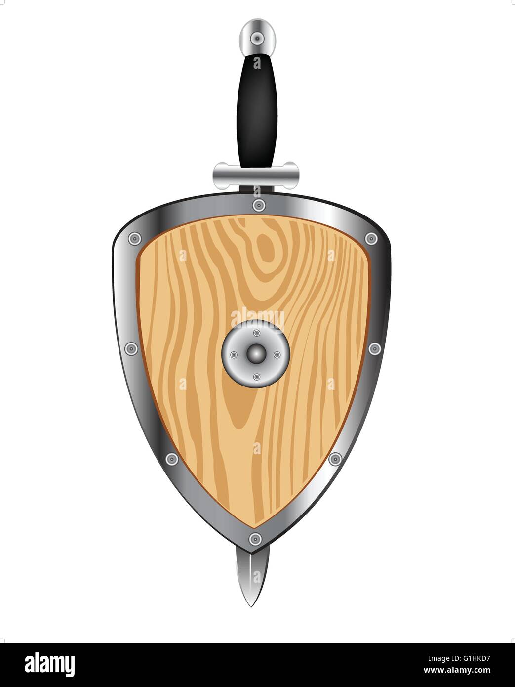 Shield from tree and weapon on white background insulated Stock Vector ...