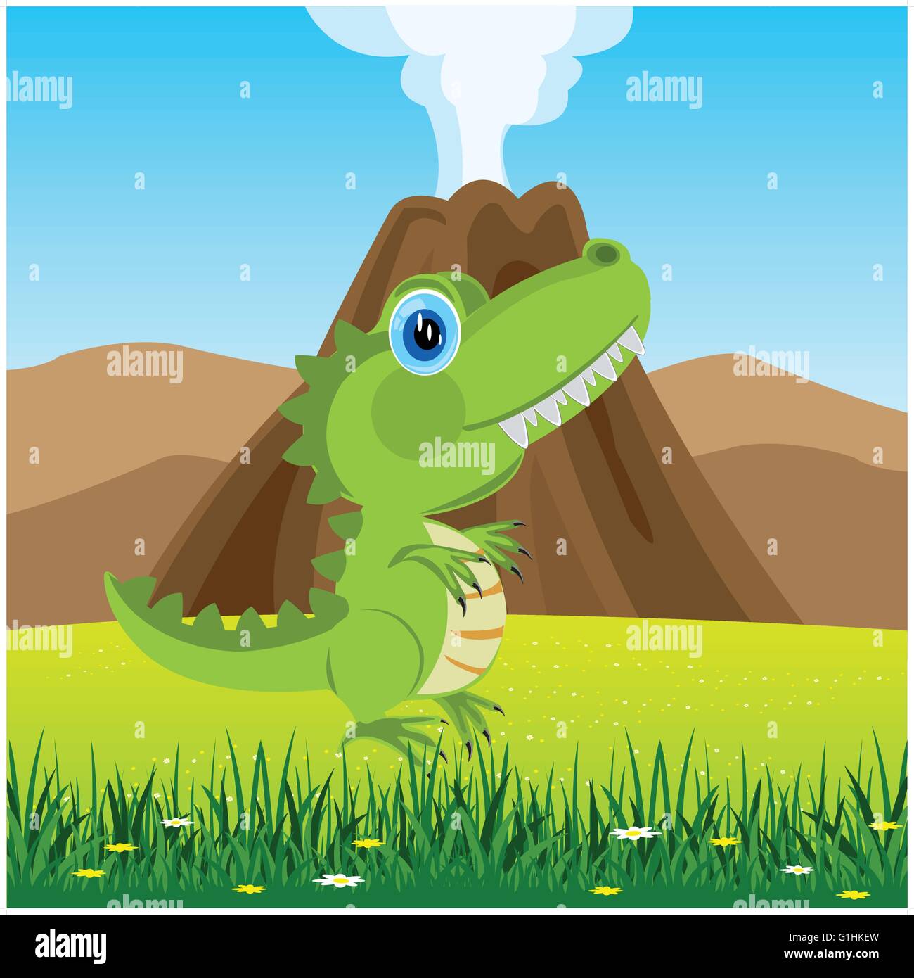 Cartoon of the pangolin dinosaur on glade with flower Stock Vector ...