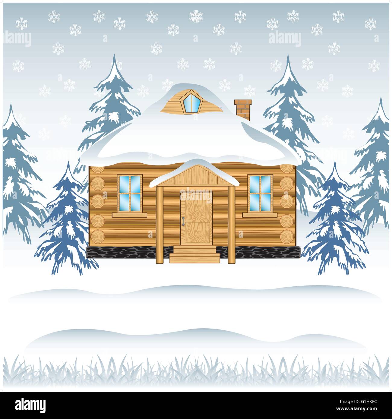 Vector illustration of the building in wood in winter Stock Vector ...