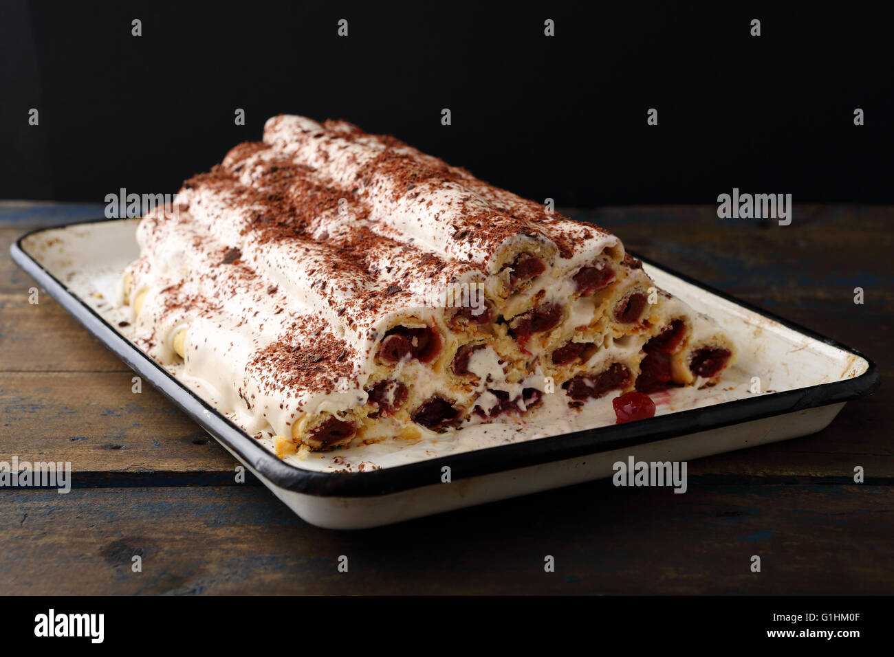 rustic cherry cake with whipped cream, food Stock Photo - Alamy