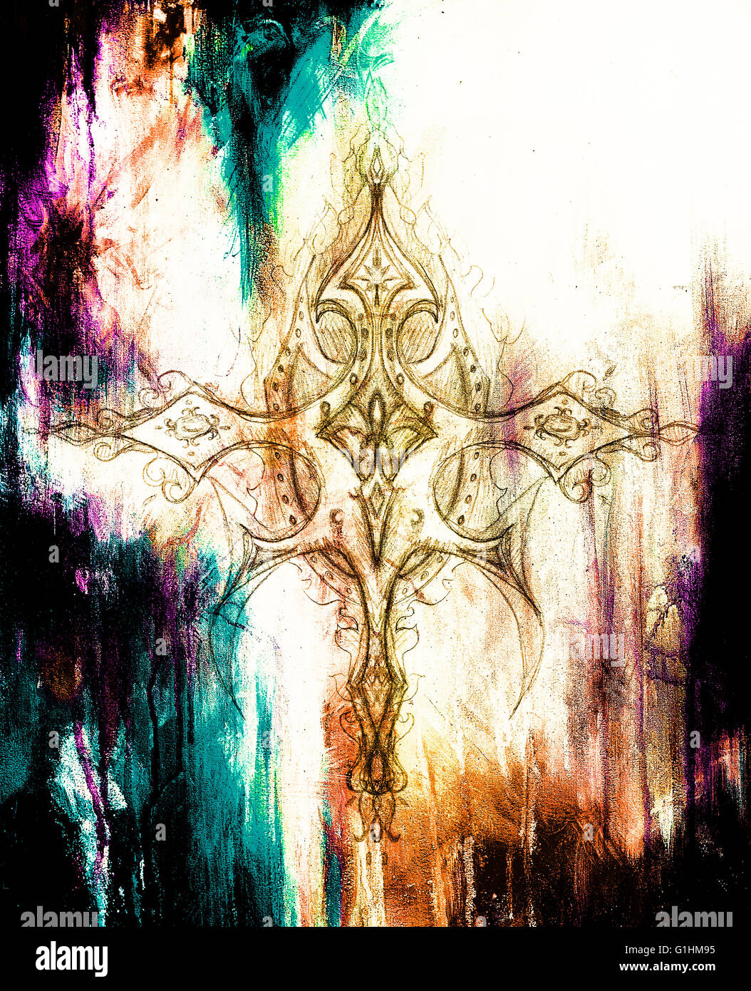 Ornamental Cross Drawing. Original hand draw and computer collage ...