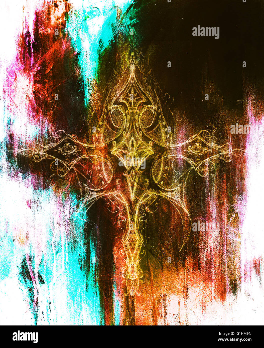 Ornamental Cross Drawing. Original hand draw and computer collage ...