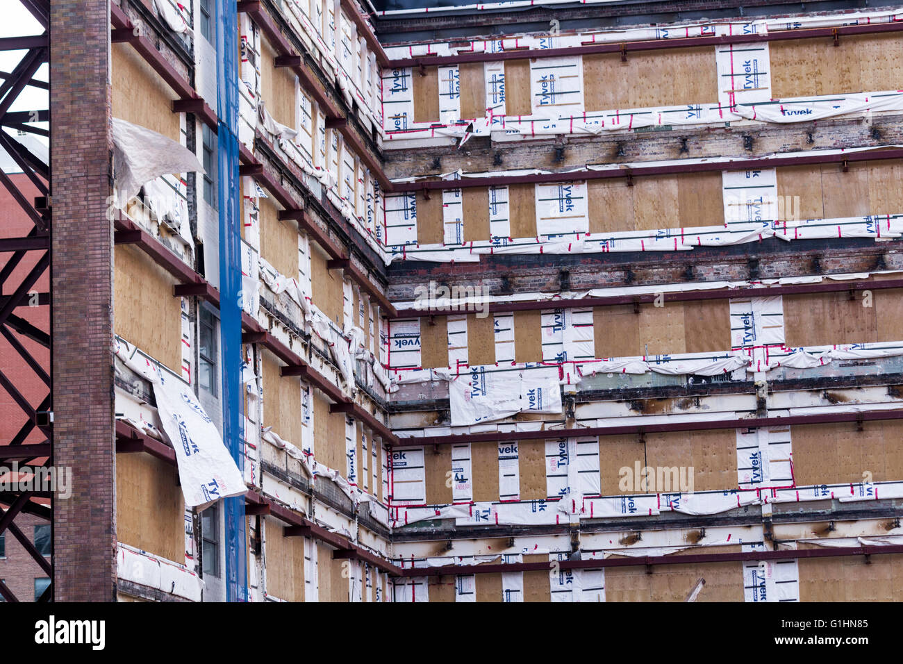 Remaining walls of a demolished building in downtown Toronto, Ontario ...