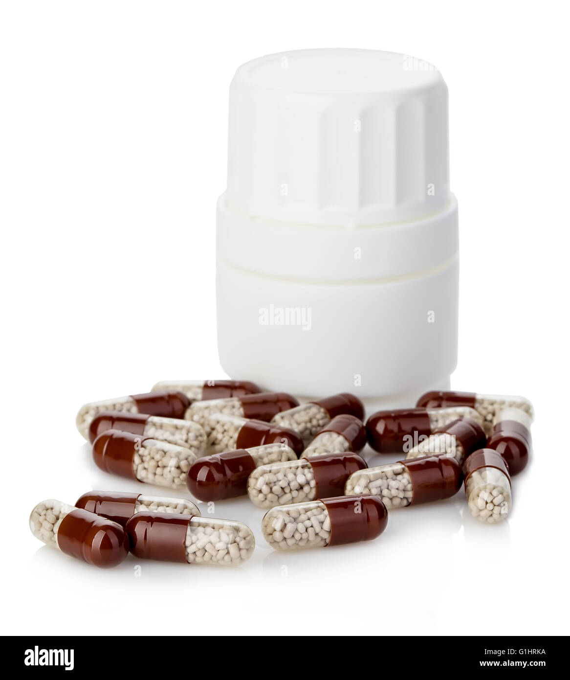 Brown medical pills close-up isolated on white background Stock Photo ...