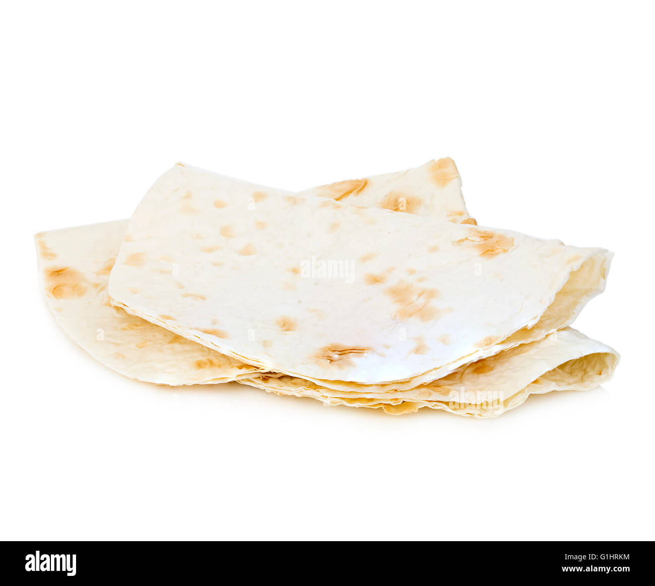 Wheat round tortillas close-up isolated on a white background. Lavash ...