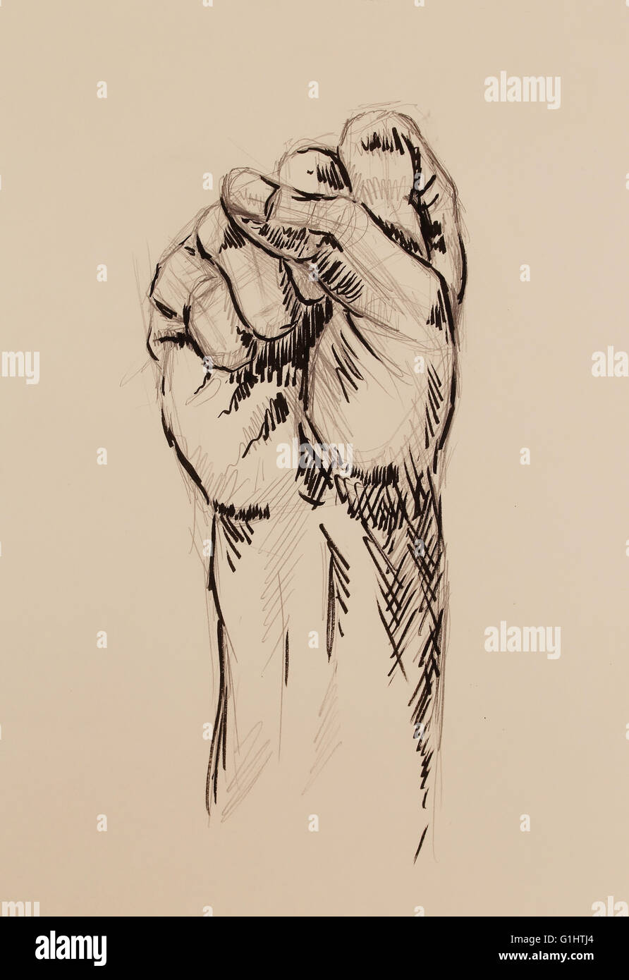 fist drawing, pencil sketch on old paper Stock Photo - Alamy