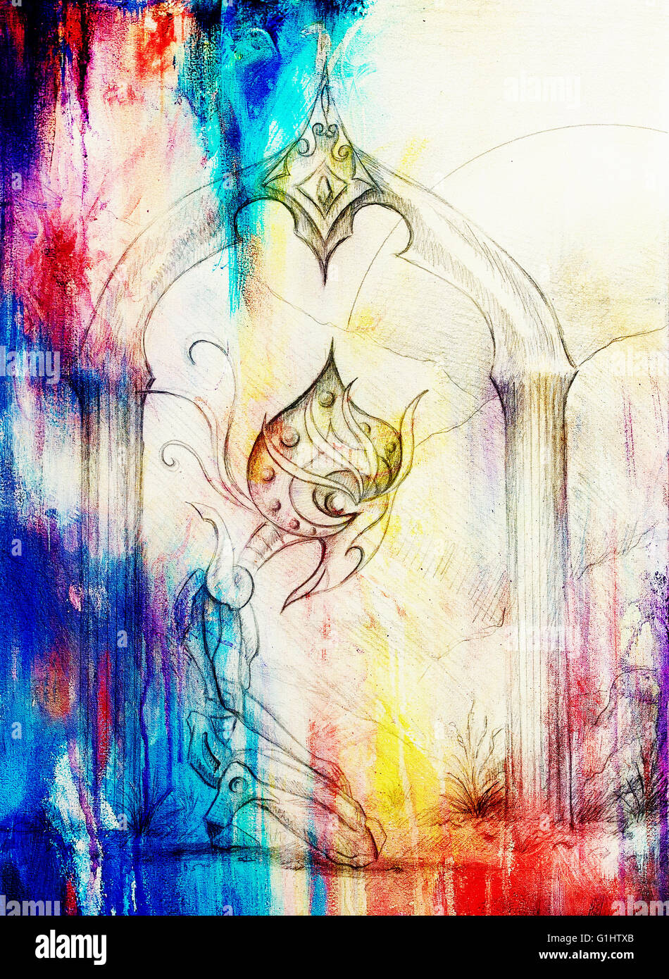 ancient god horus, original drawing on paper. transience and time ...