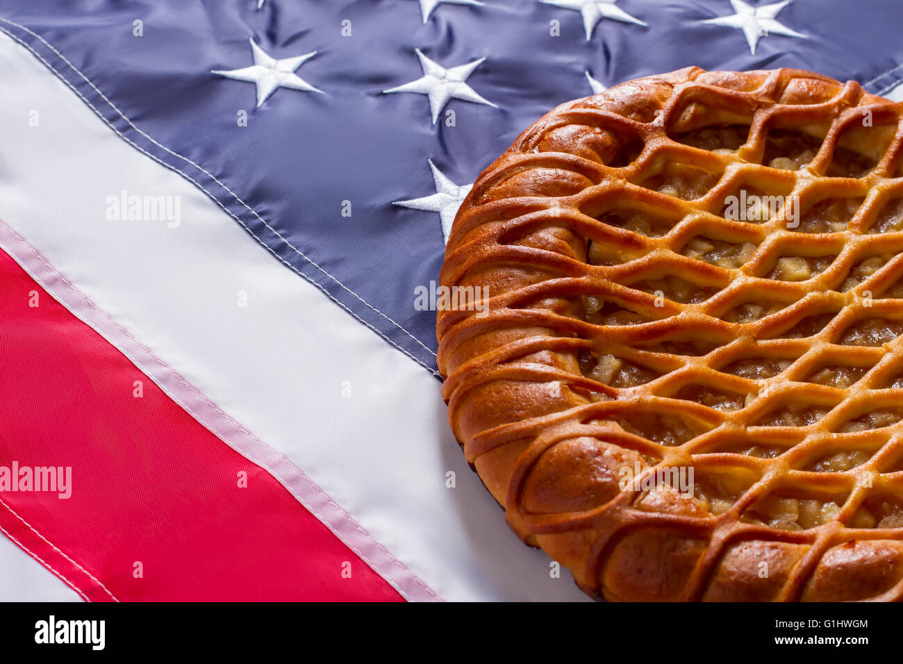 Pie on US flag background Stock Photo - Alamy