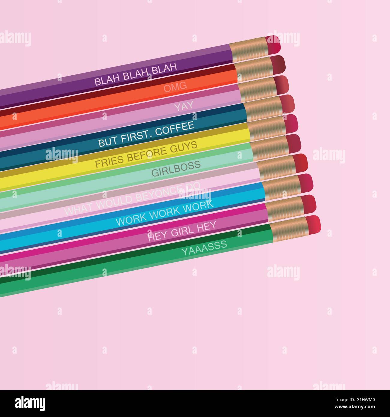 Colored wooden pencils on pink background Stock Vector Image & Art - Alamy