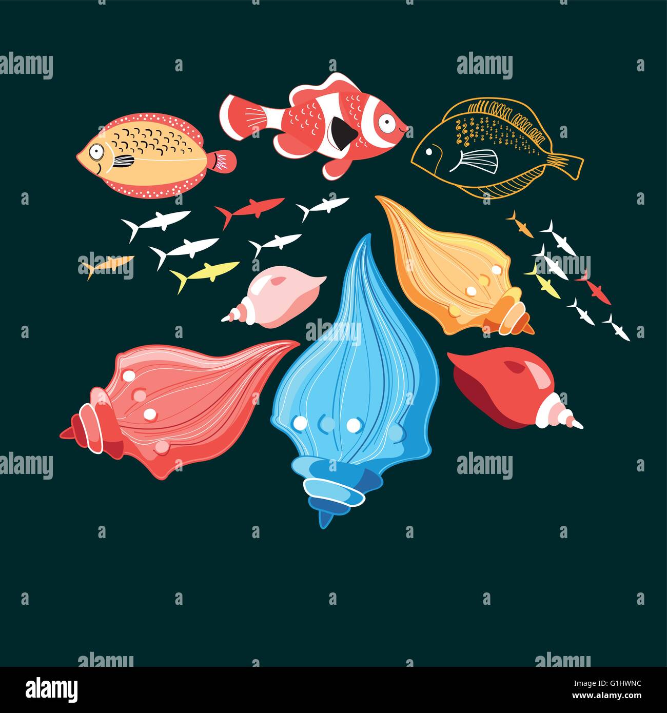 Beautiful vector illustration with sea fishes Stock Vector Image & Art ...
