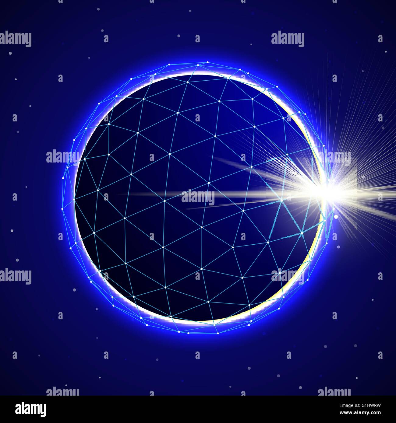 Abstract blue digital polygonal 3d sphere on starfield space background ... Abstract blue digital polygonal 3d sphere on starfield space background ...