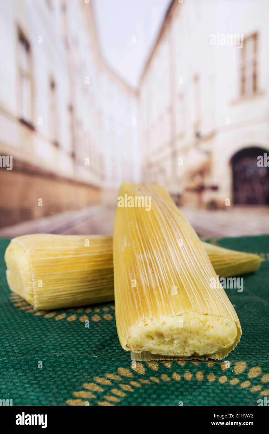 Closeup traditional ecuadorian humitas lying on green surface, very ...