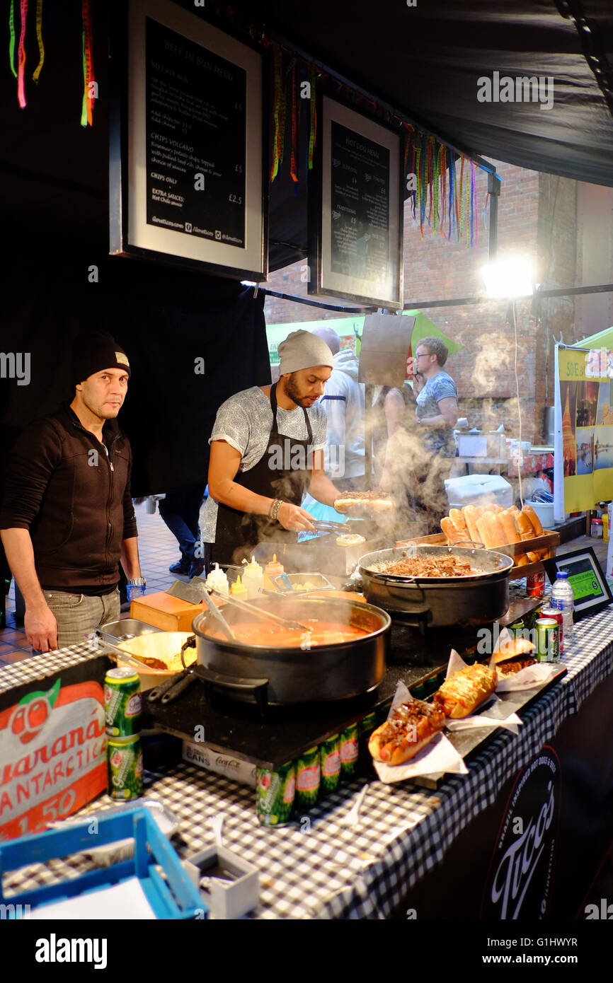 Hot Food Stall in Food Hall on Brick Lane in East London Stock Photo ...