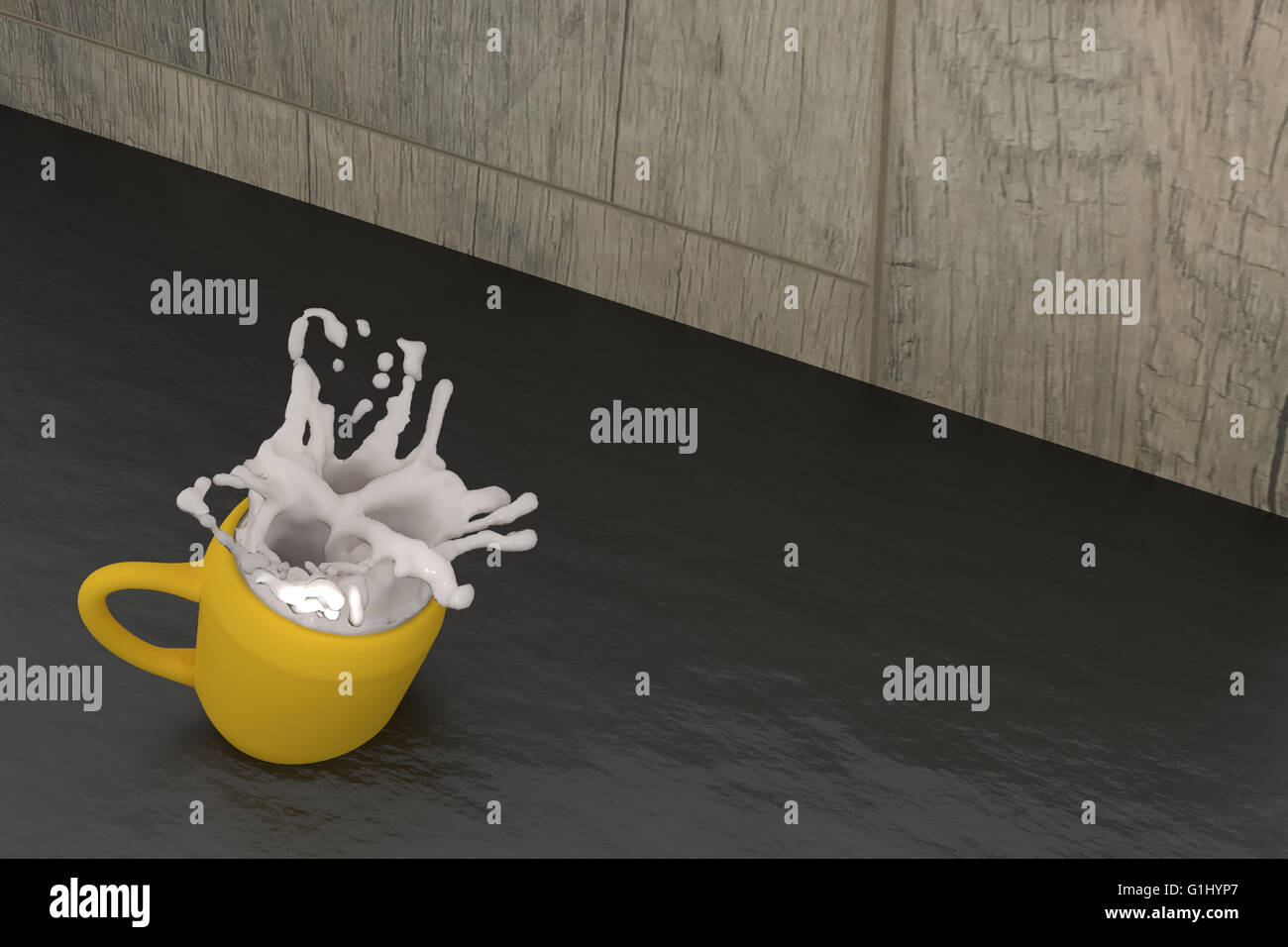 3d rendering of a cup of milk spill on a table Stock Photo - Alamy