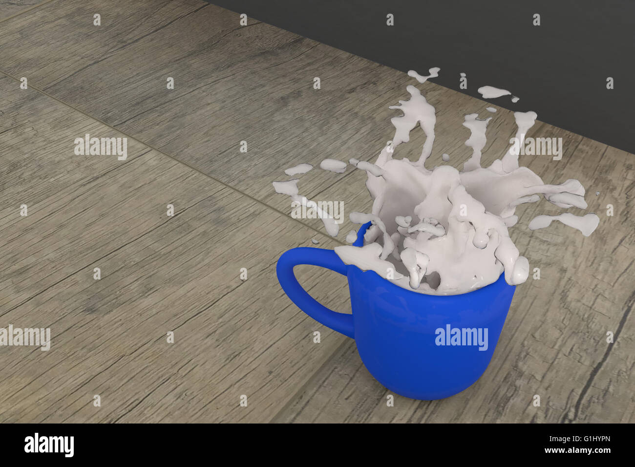 3d rendering of a cup of milk spill on a table Stock Photo - Alamy