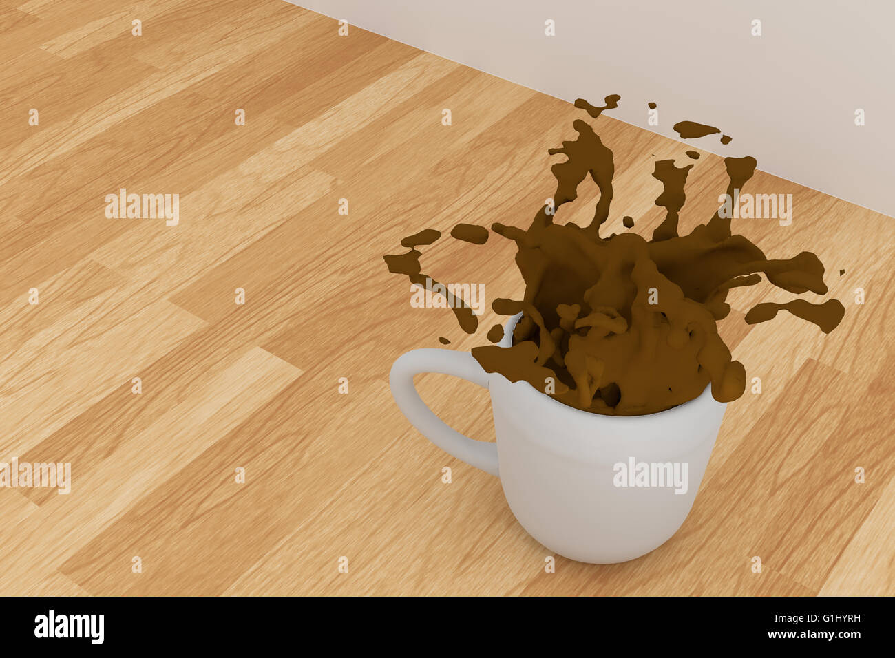 3D rendering of A cup of coffee spill on a table Stock Photo - Alamy