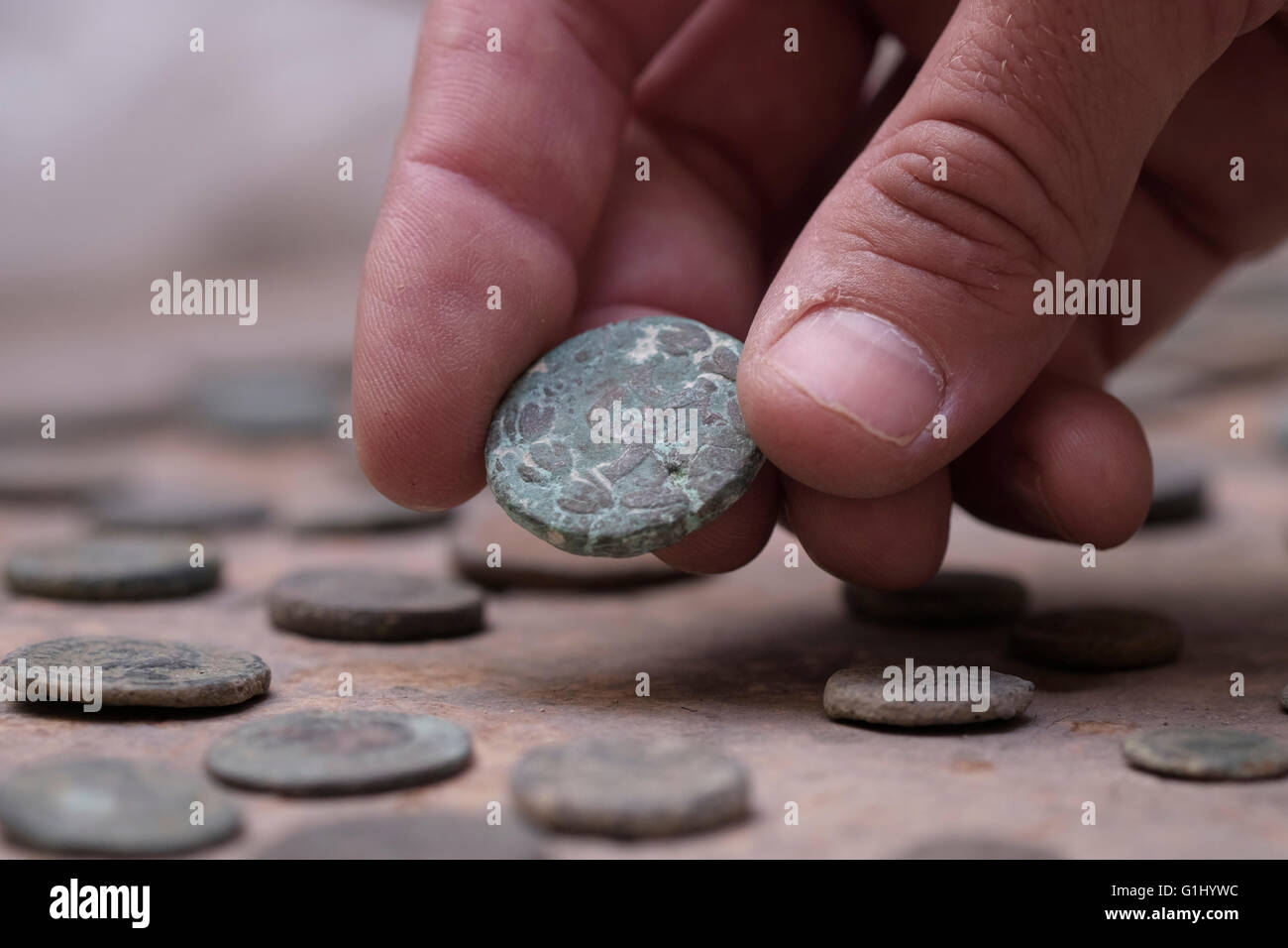 Stack of ancient Roman coins at Baidun antiquity shop located on Via ...