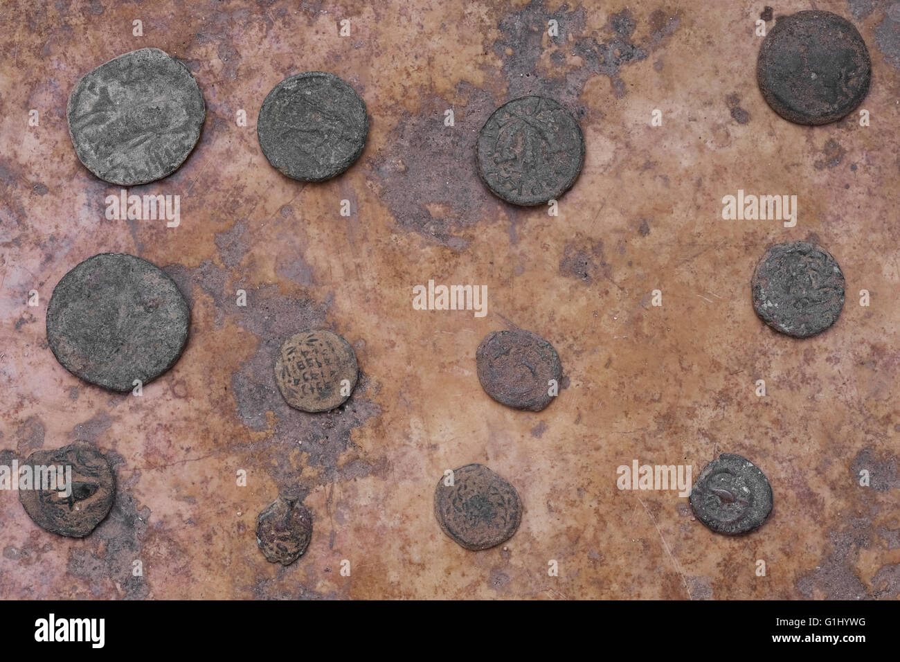 Stack of ancient Roman coins at Baidun antiquity shop located on Via ...