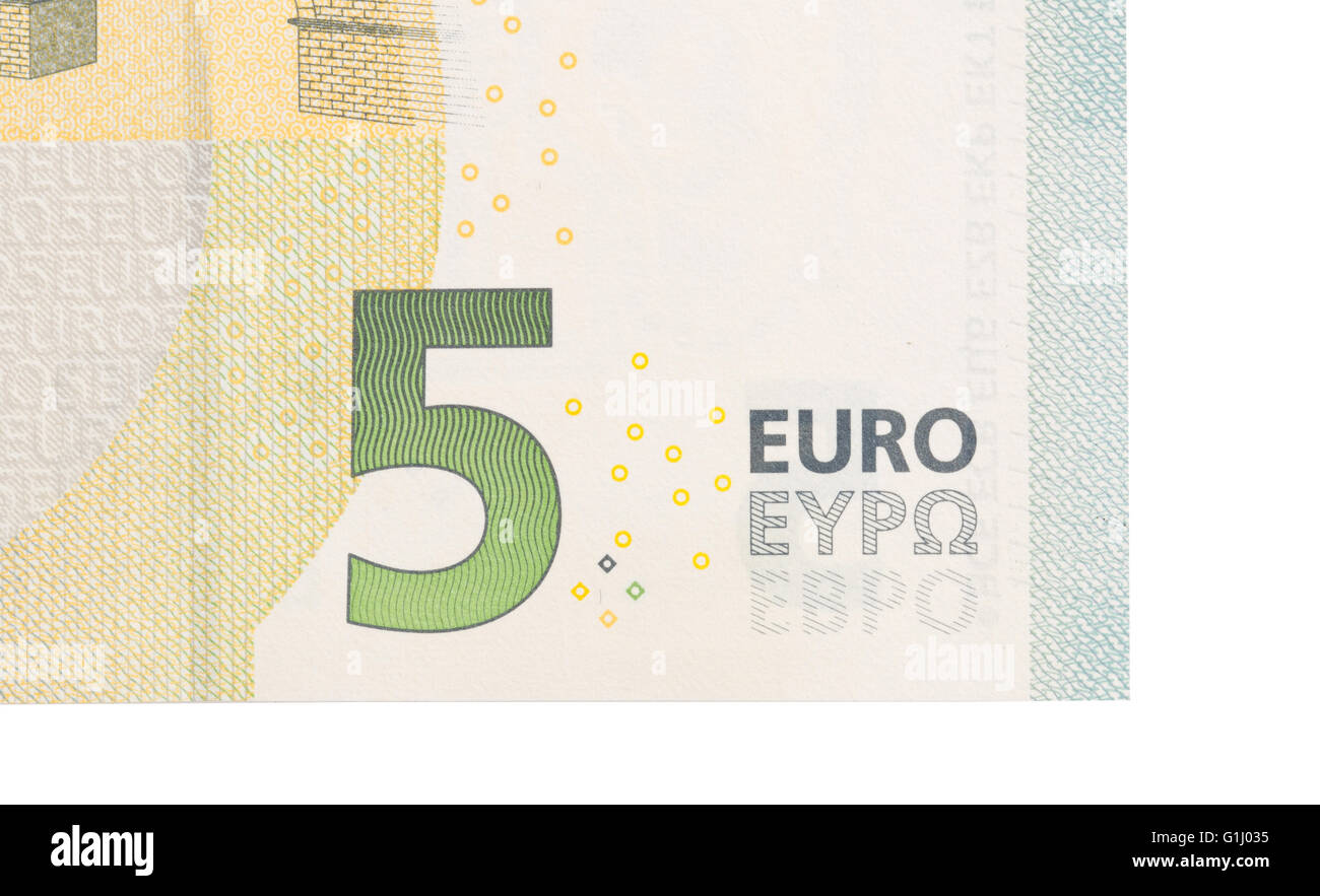 Close-up of a 5 euro bank note, isolated Stock Photo - Alamy