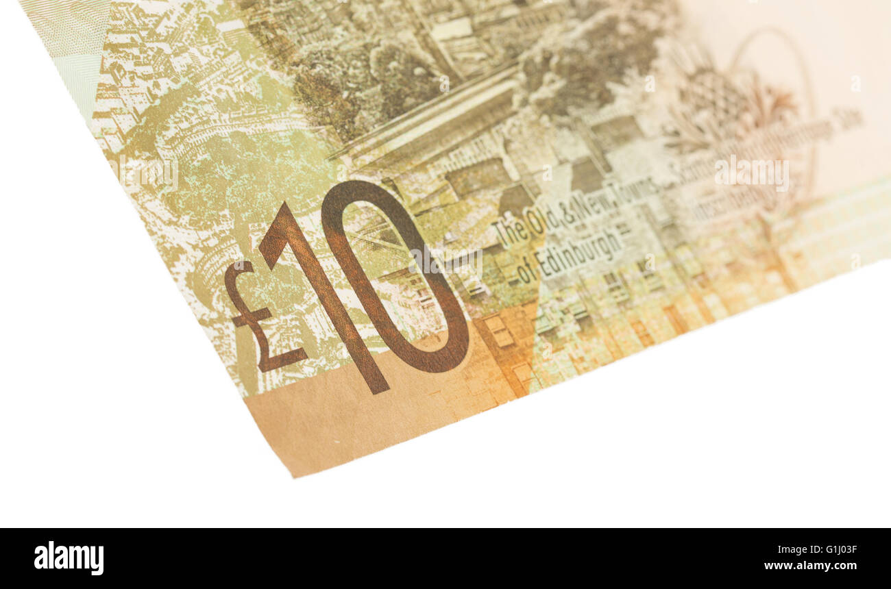 Scottish Banknote, 10 pounds, isolated on white, selective focus Stock ...