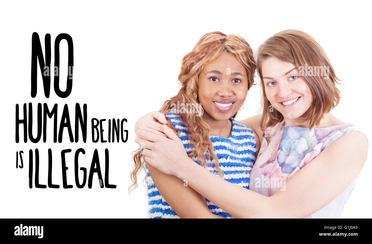 No human is illegal, no racism banner Stock Photo - Alamy