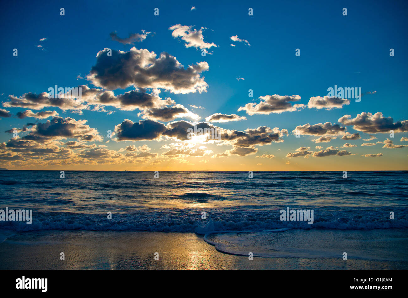 a sunset over the sea of melancholy light illuminates the future Stock ...